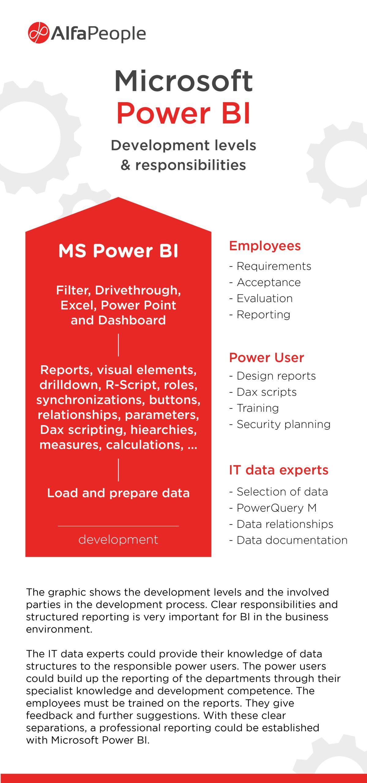 Infographic Microsoft Power BI Development Levels Responsibilities
